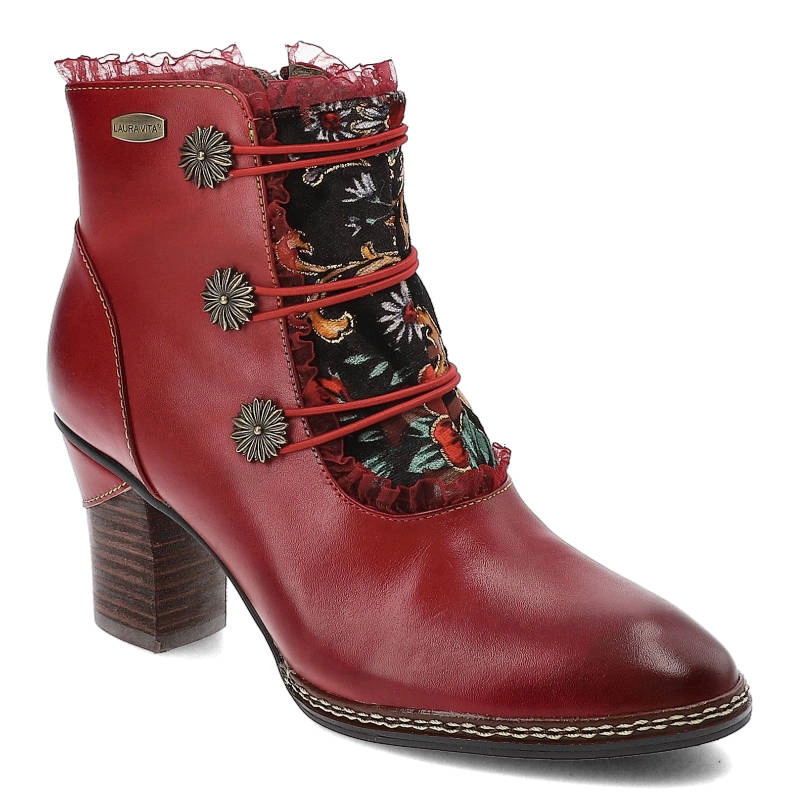 Czerwone Botki Laura Vita Eleganckie Buty Na Obcasie | ARMODO.pl